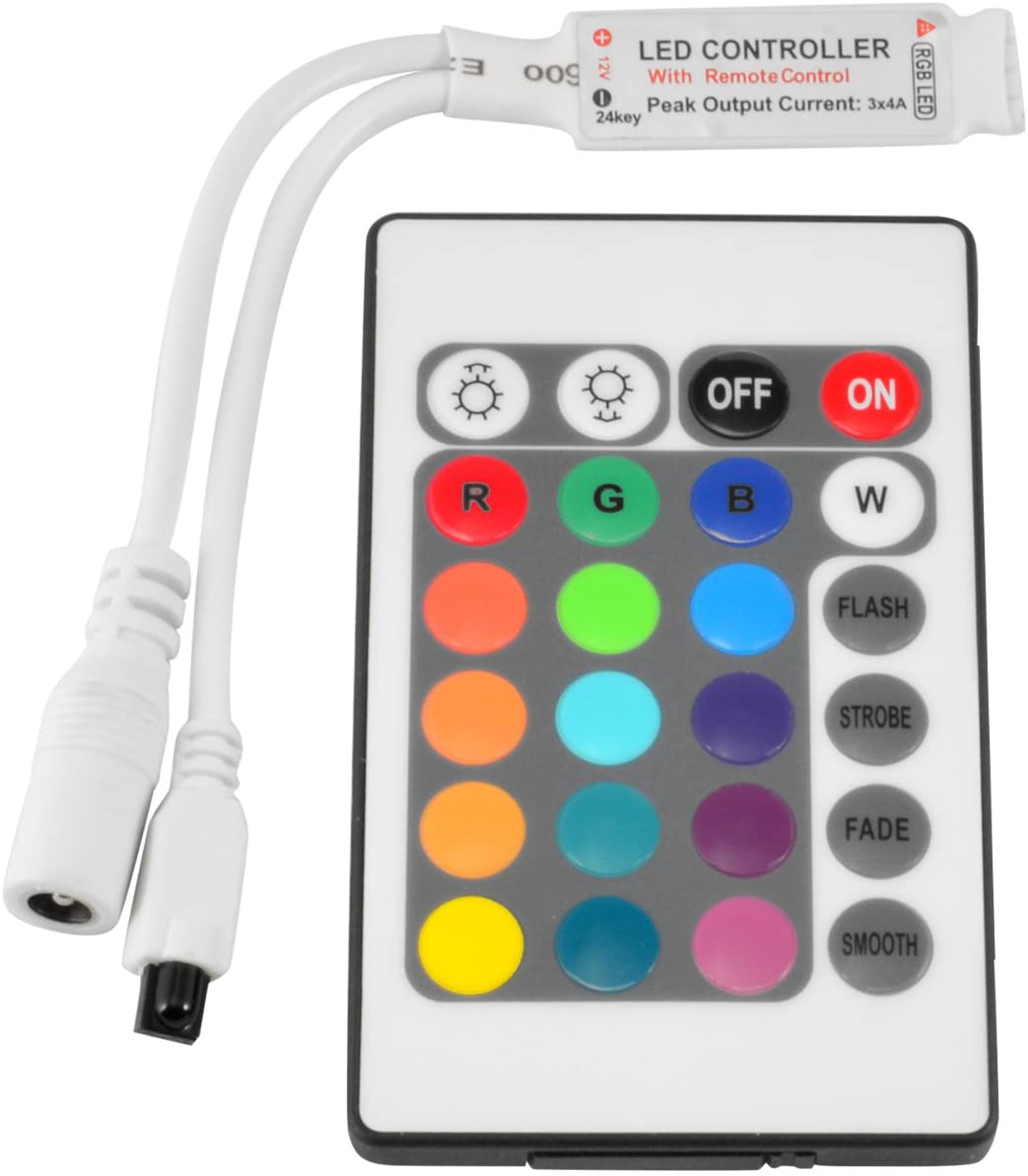 Inline IR LED RGB Controller with 24 Key Remote for 12V RGB LED Strip