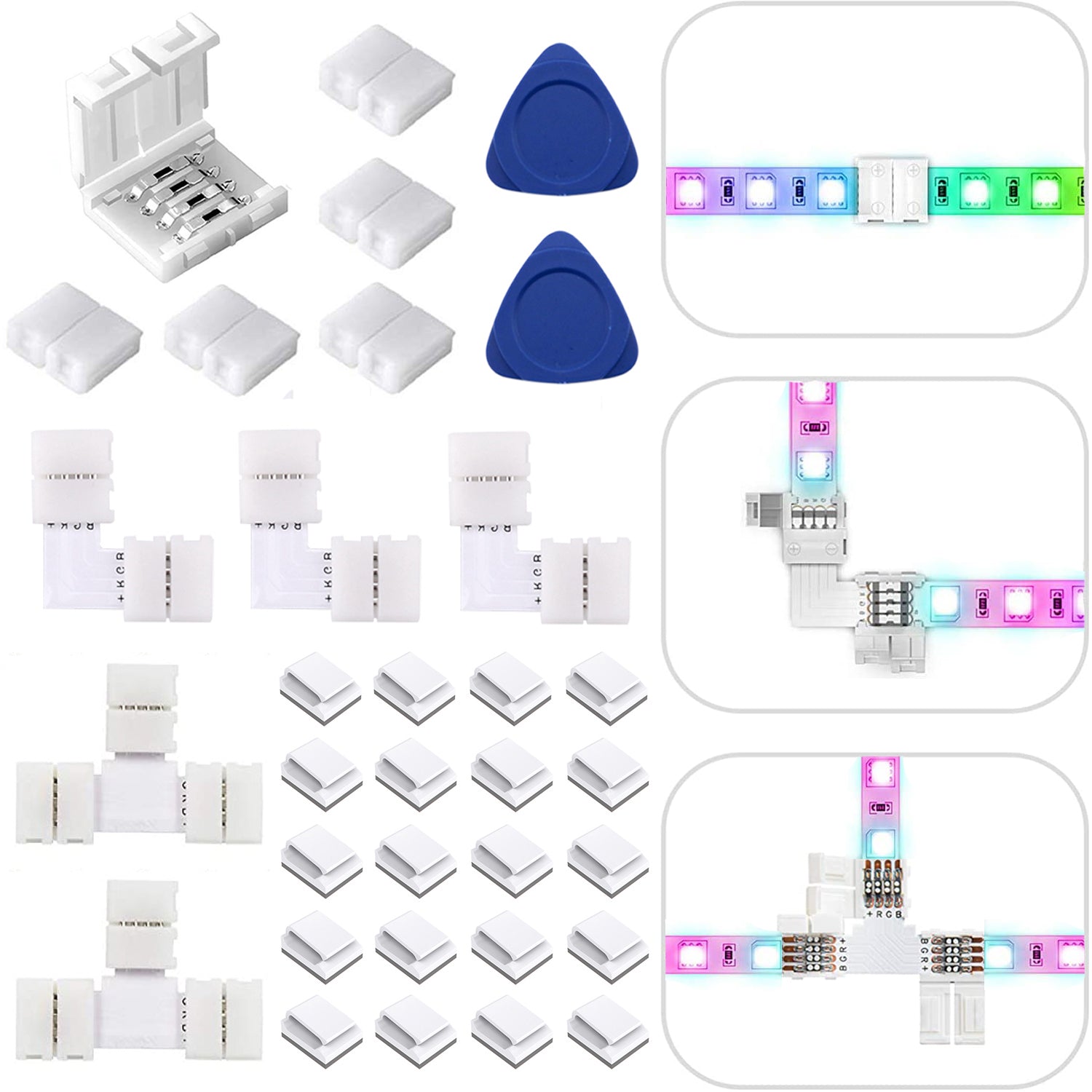 4 Pin LED Strip Connector Kit, iCreating 10mm 5050 RGB LED Connector K