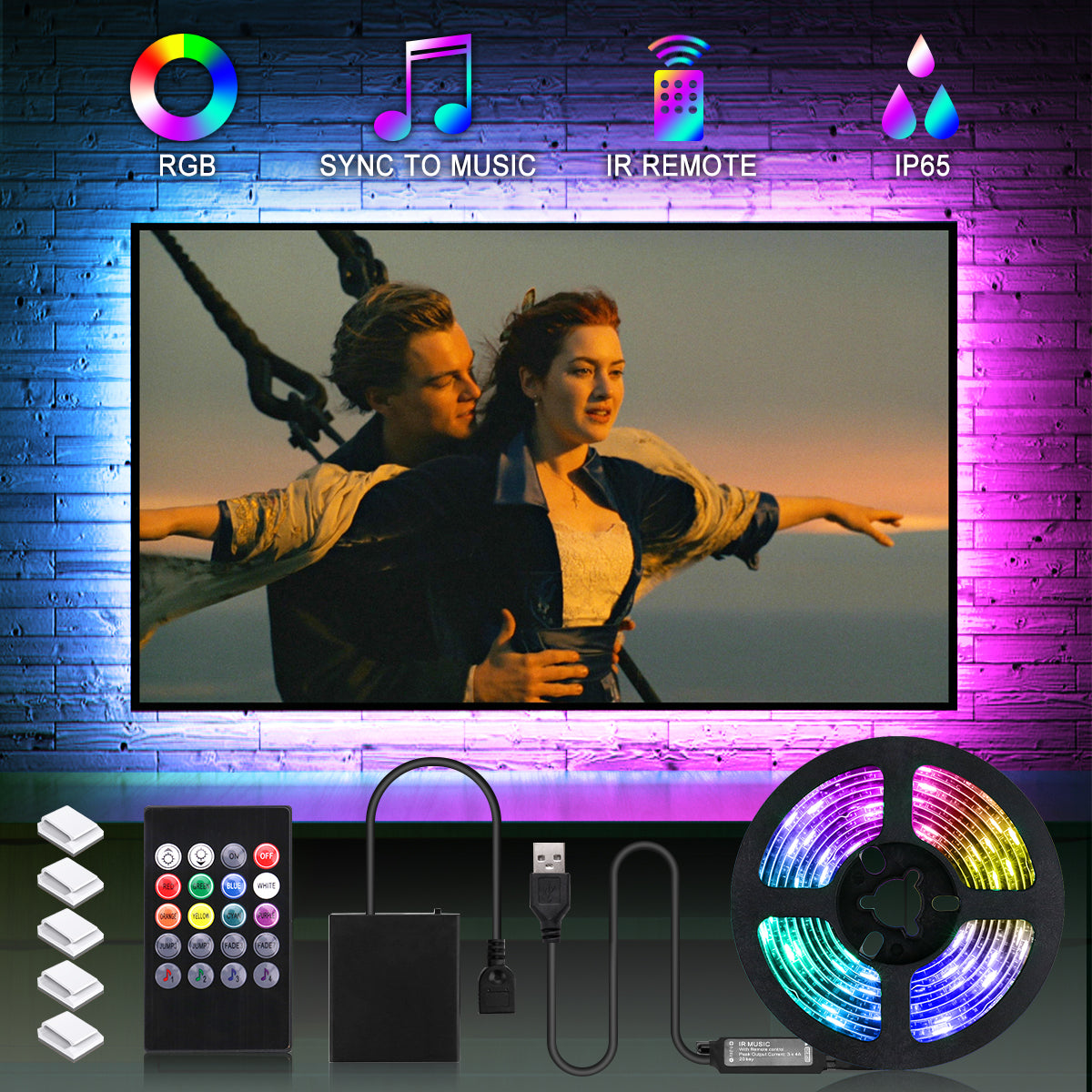 Music Sync LED Strip Lights Battery Powered - iCreating 6.6FT/2M RGB M