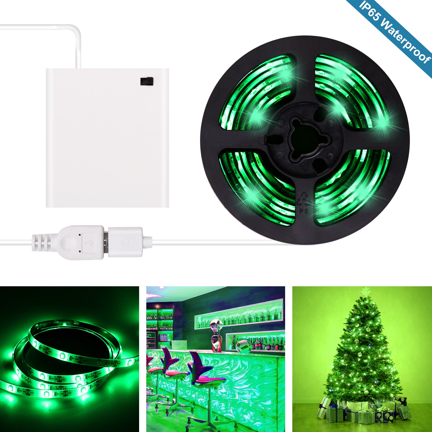 Green LED Strip Lights - 2020 New Design Battery Powered Green LED Lig