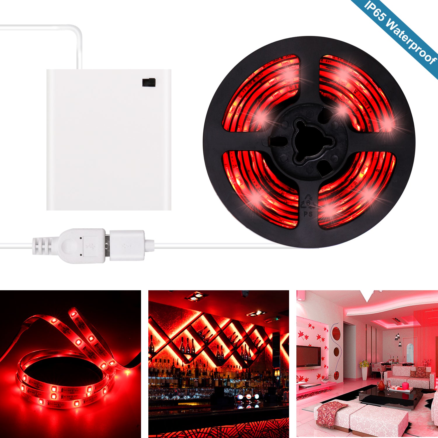 Red LED Strip Lights - Battery Powered Red LED Light Strip Kit with 6.